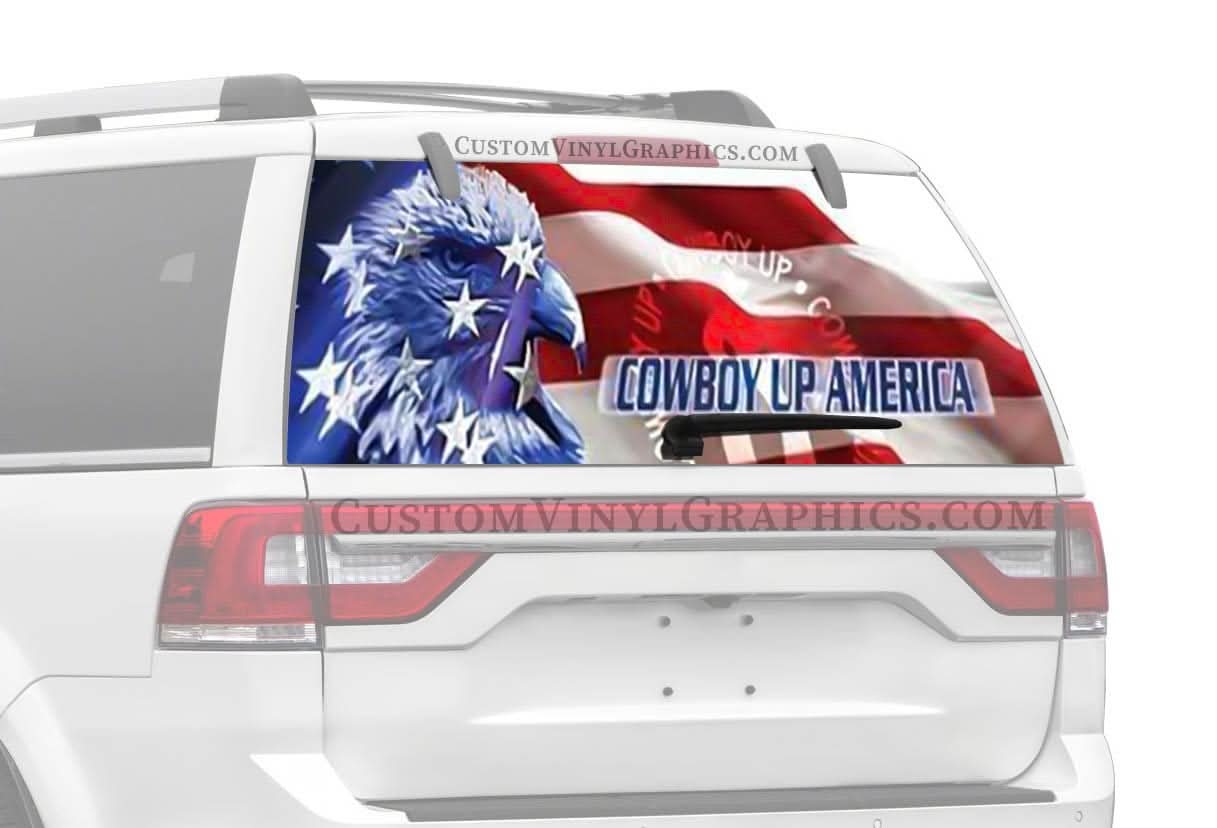 Cowboy Up America Rear Window Decal – Custom Vinyl Graphics