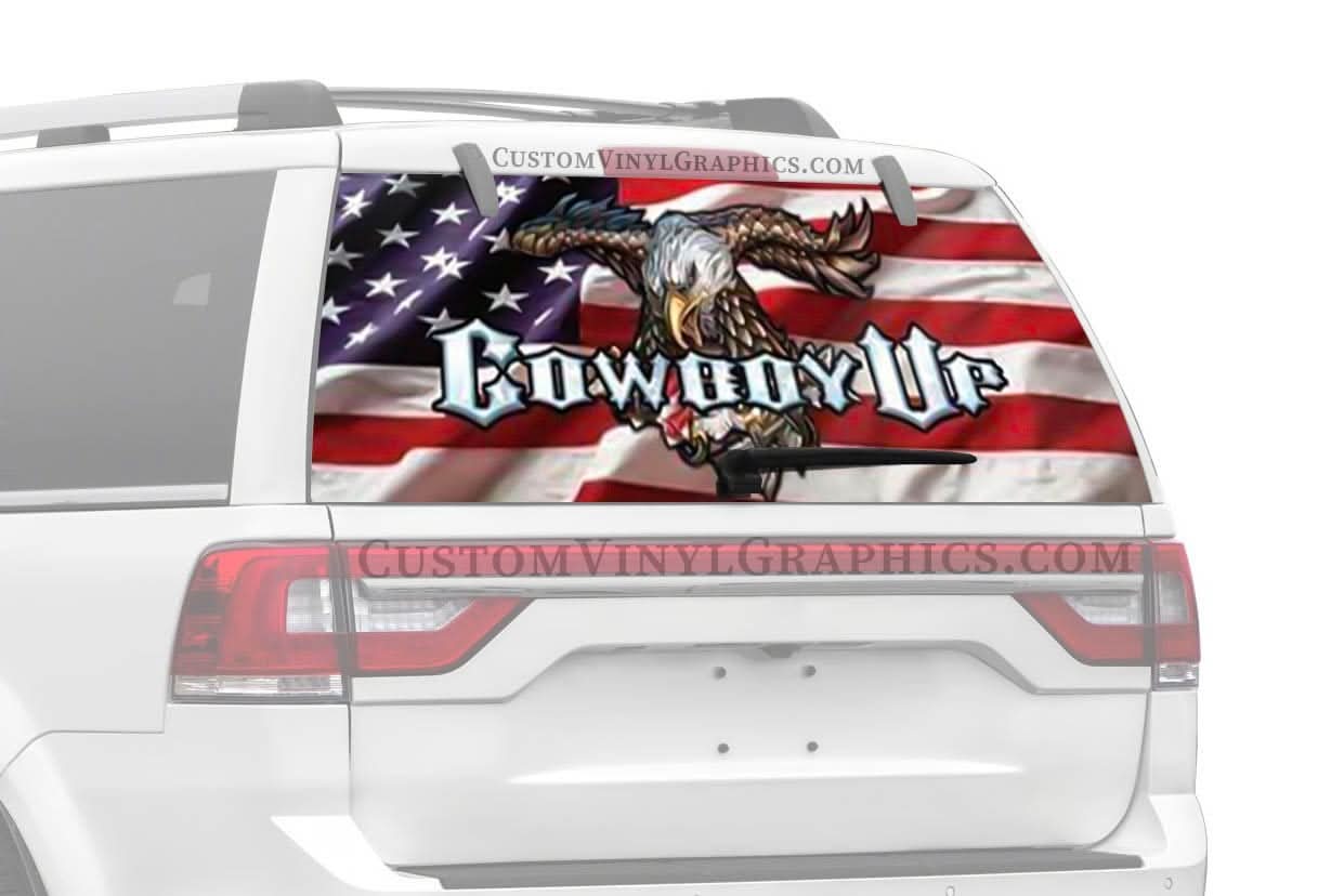 Cowboy Up Eagle Rear Window Decal – Custom Vinyl Graphics