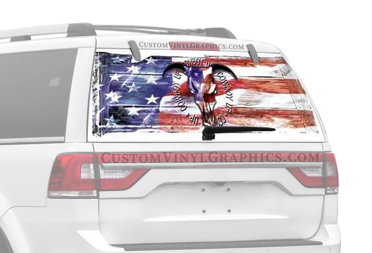 Cowboy Up Flag Skull Rear Window Decal – Custom Vinyl Graphics