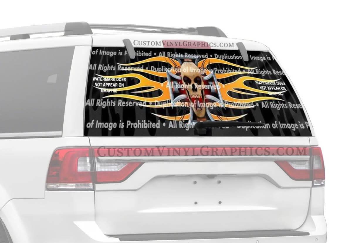 Pistons Skull 2 Rear Window Decal – Custom Vinyl Graphics