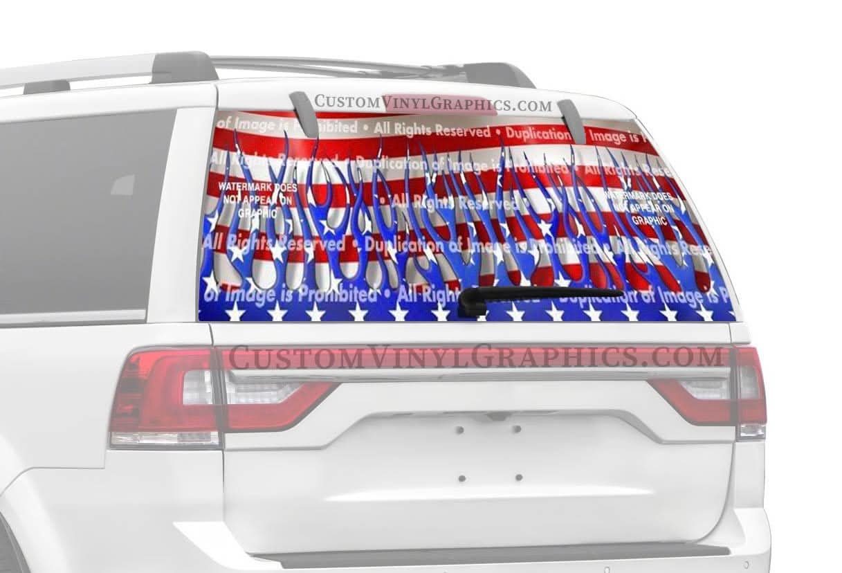 Patriotic Flames Rear Window Decal – Custom Vinyl Graphics